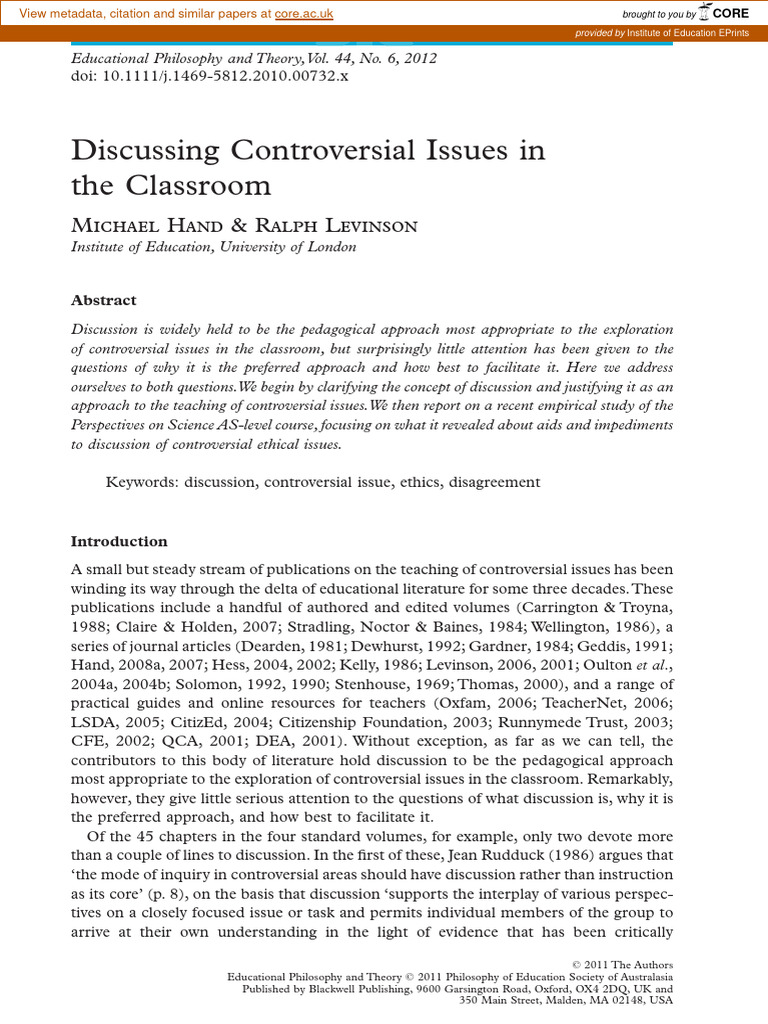 Discussing Controversial Issues in The Classroom | PDF | Philosophy Of Education | Knowledge