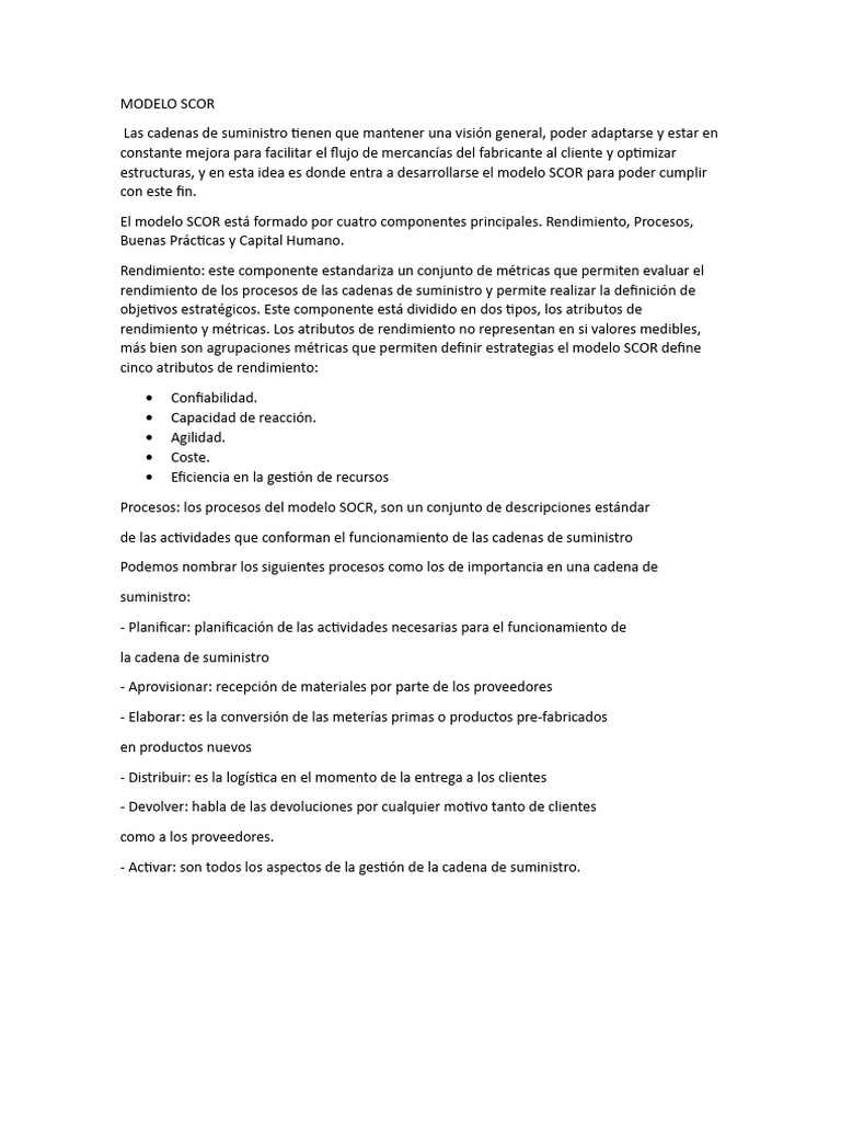 Modelo SCOR en Cadenas de Suministro | PDF | Logística | Cadena de ...