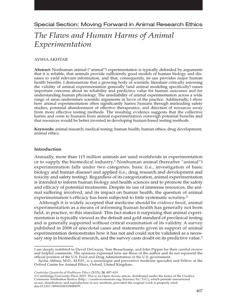 The Flaws and Human Harms of Animal | PDF | Animal Testing | Experiment