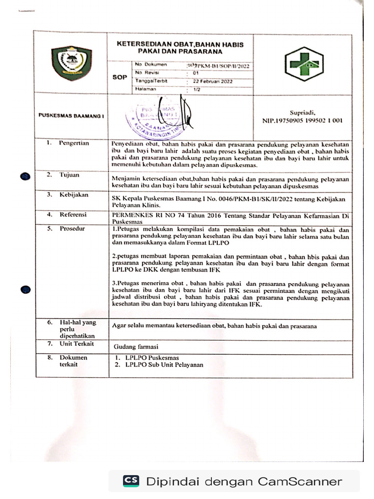BAB 4.2.1.c SOP Ketersediaan Obat Dan BHP | PDF