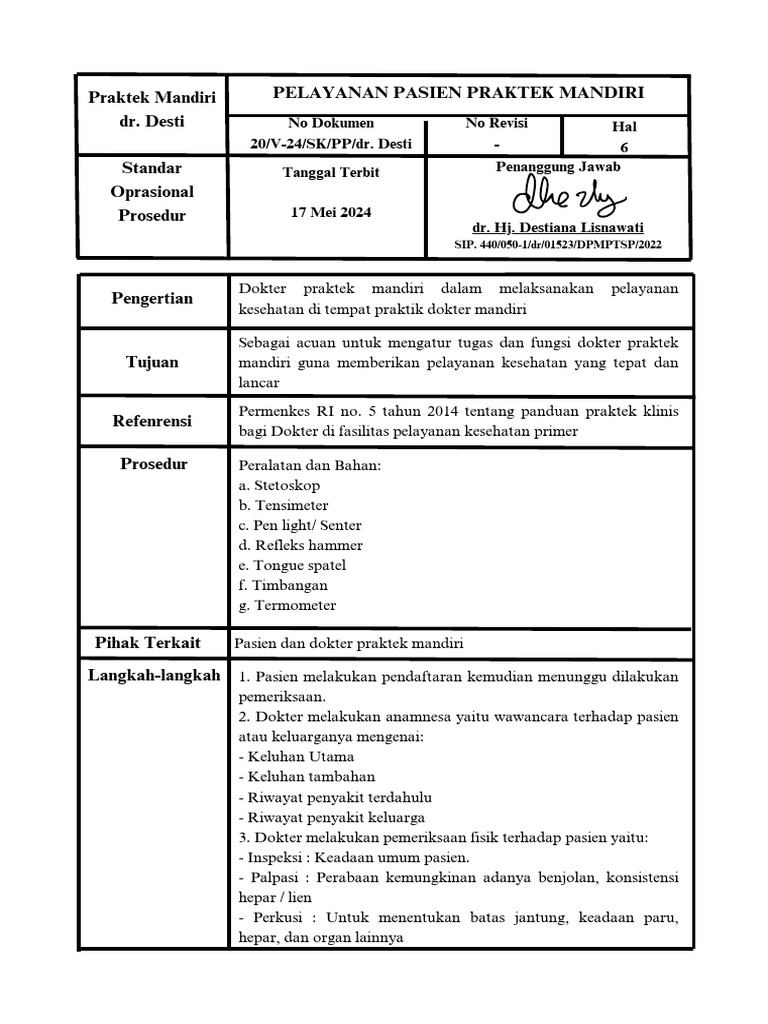 Praktek Mandiri Dr. Desti SPO PELAYANAN | PDF | Kesehatan Holistik ...