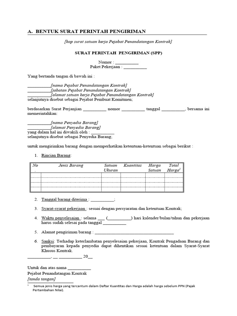 Bentuk Surat Perintah Pengiriman Barang | PDF | Pengelolaan Keuangan & Uang