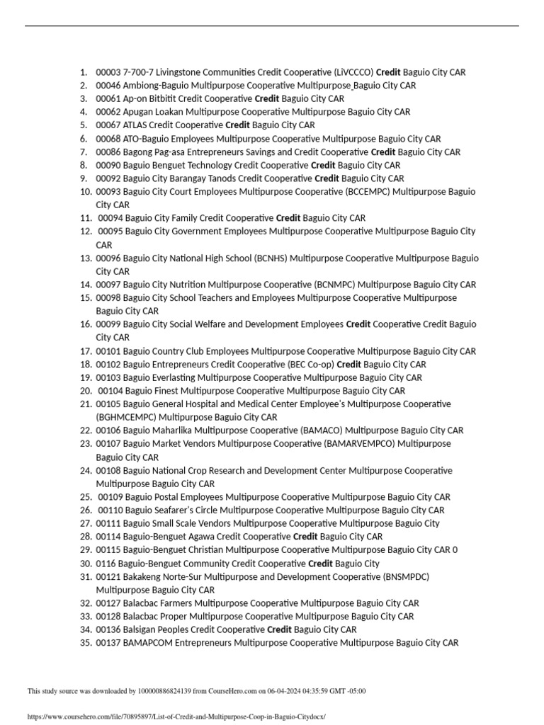 List of Baguio Credit Cooperatives | PDF | Cooperative | Social Economy