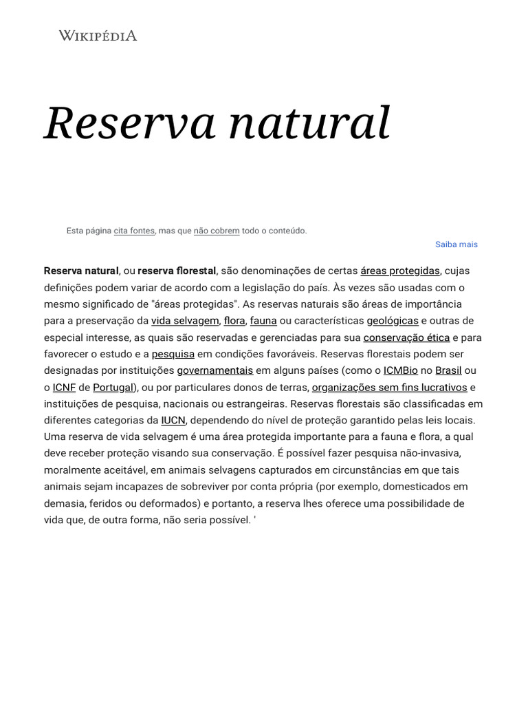 Reserva Natural - Wikipédia, A Enciclopédia Livre | PDF | Proteção ...
