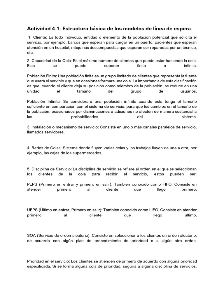 Estructura de Modelos de Línea de Espera | PDF | Distribución de ...
