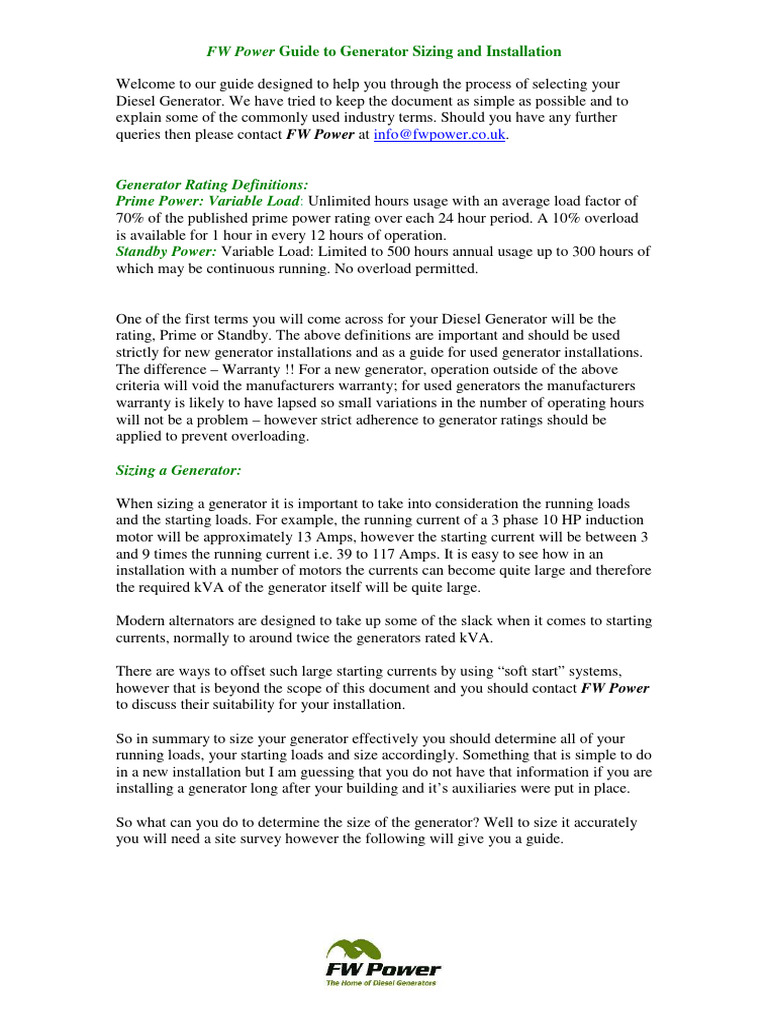 Generator Guide To Selection And Installation Pdf Switch Noise