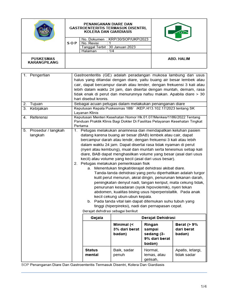 Diare Dan Gastroenteritis Termasuk Disentri, Kolera Dan Giardiasis | PDF