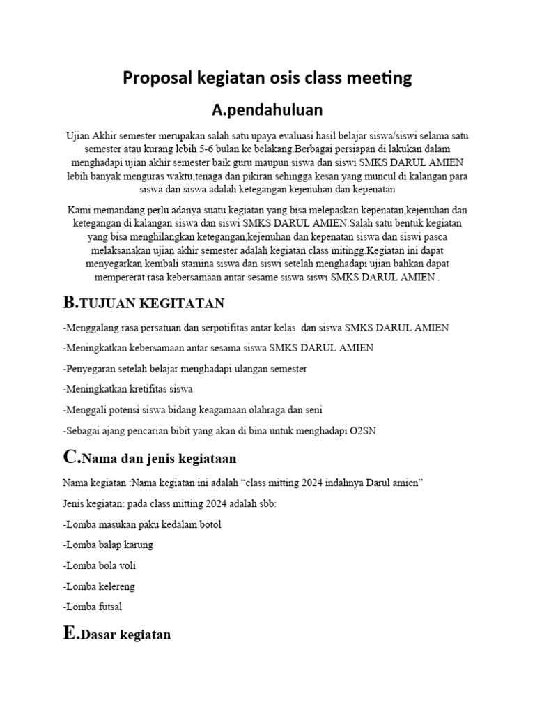 Proposal Kegiatan Osis Class Meeting | PDF