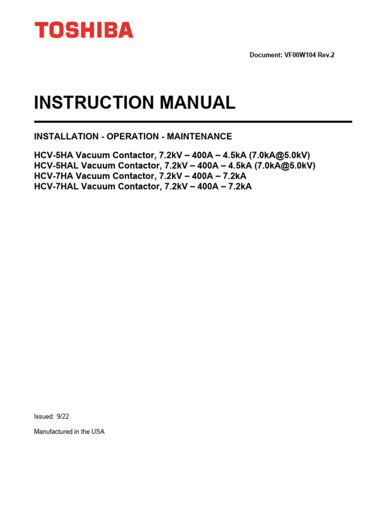 HCV-5HA/7HA Contactor Manual | PDF | Relay | Switch
