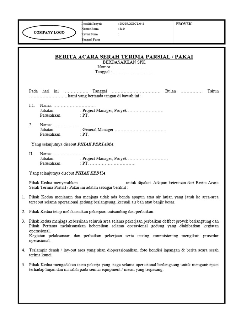(Bizform)Formulir Berita Acara Serah Terima Parsial | PDF