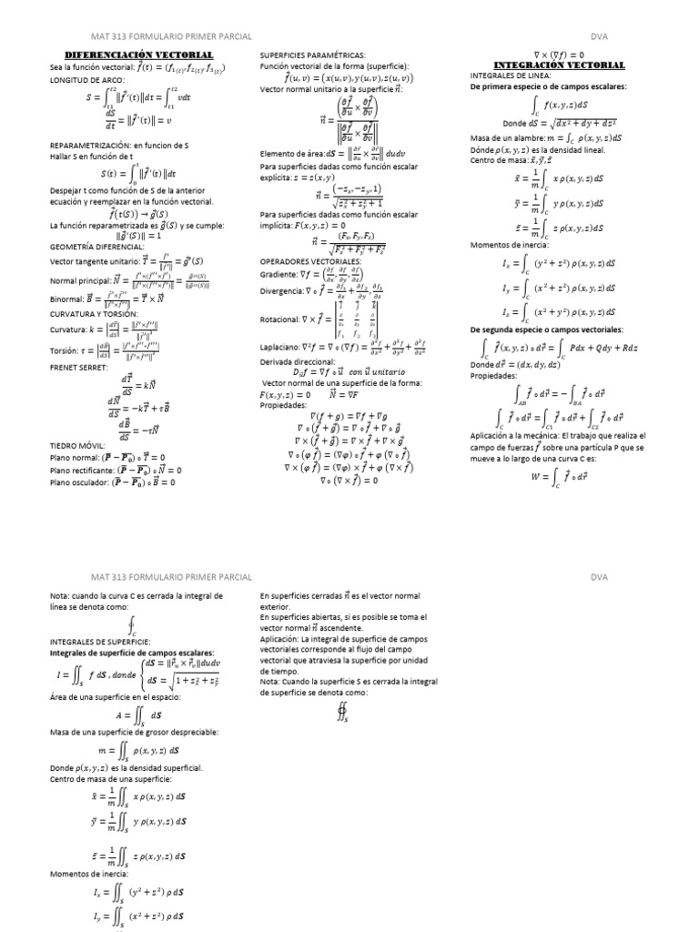 FORMULARIO1P | PDF | Integral | Vector Euclidiano