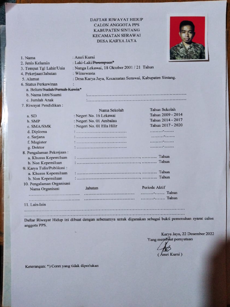 Daftar Riwayat Hidup Amri | PDF