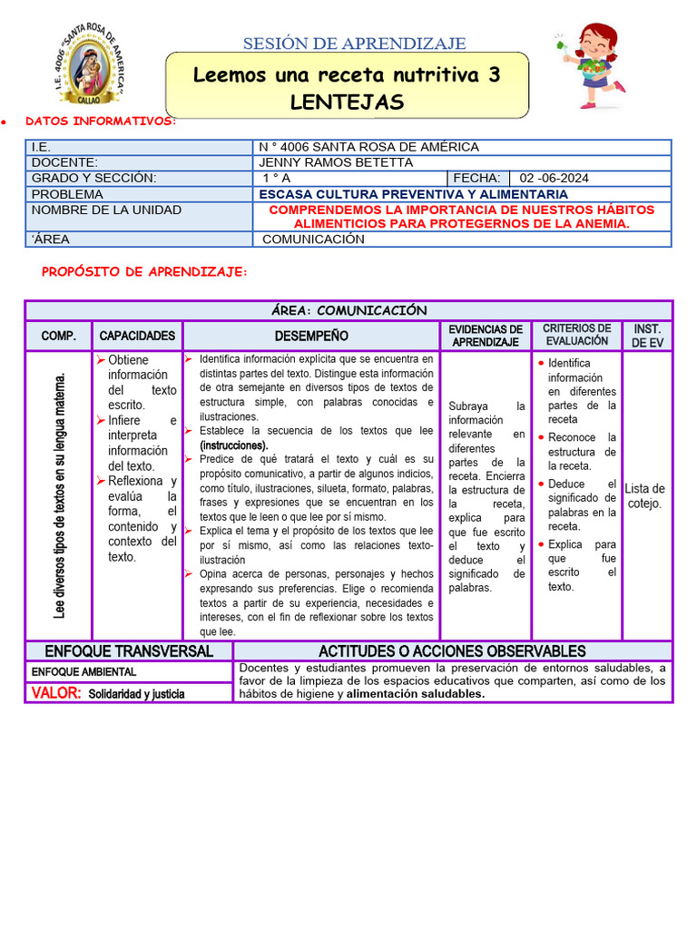 Leemos Una Receta Saludable 2 | PDF