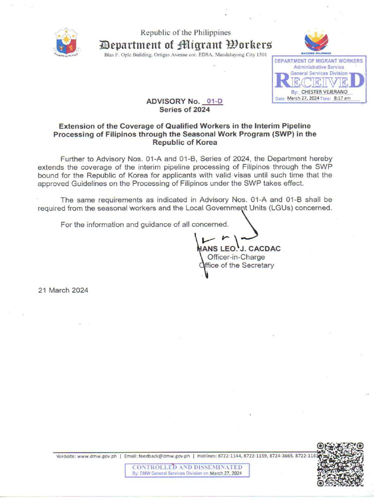 DMW Advisory 01 D 2024 | PDF