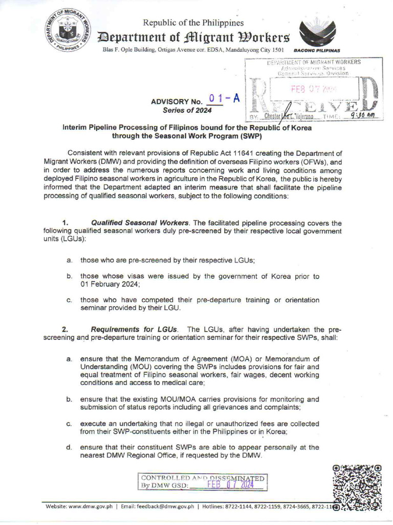 DMW-ADVISORY-01-A-2024 | PDF