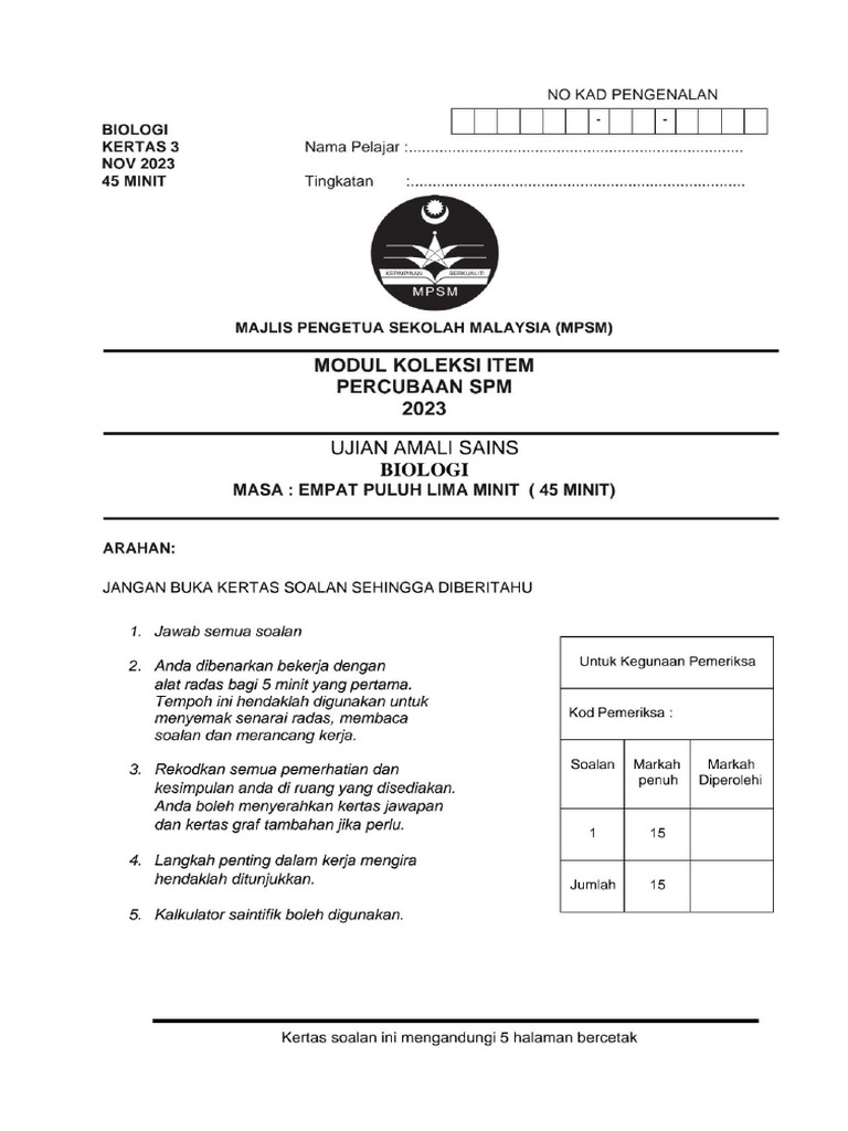 Bio K3 Trial Kelantan 2023 | PDF