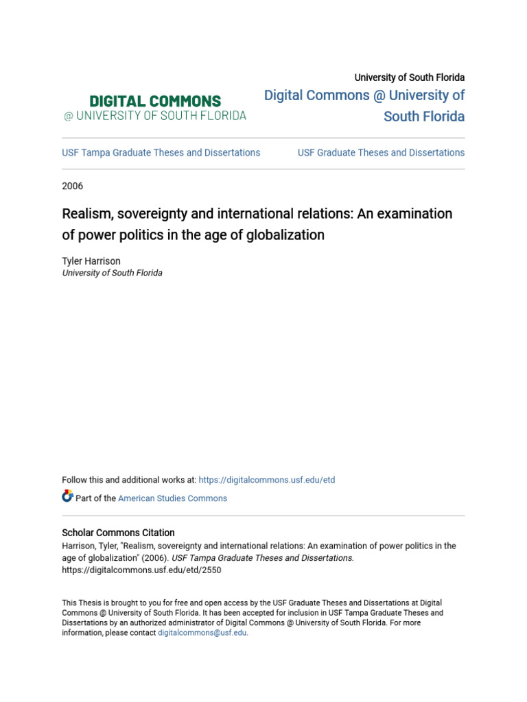 Realism Sovereignty and International Relations - An Examination | PDF ...