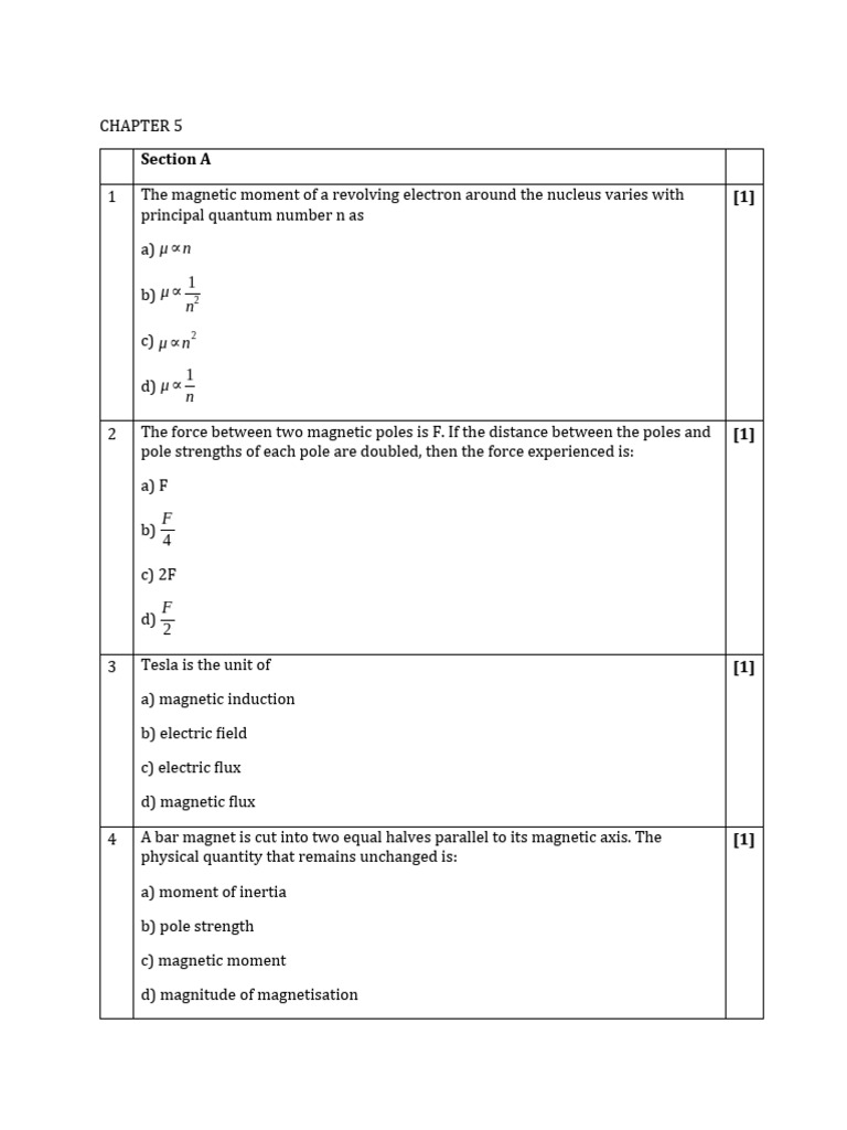 TEST PAPER 2 MAGNETISM | PDF | Magnetism | Magnetic Field