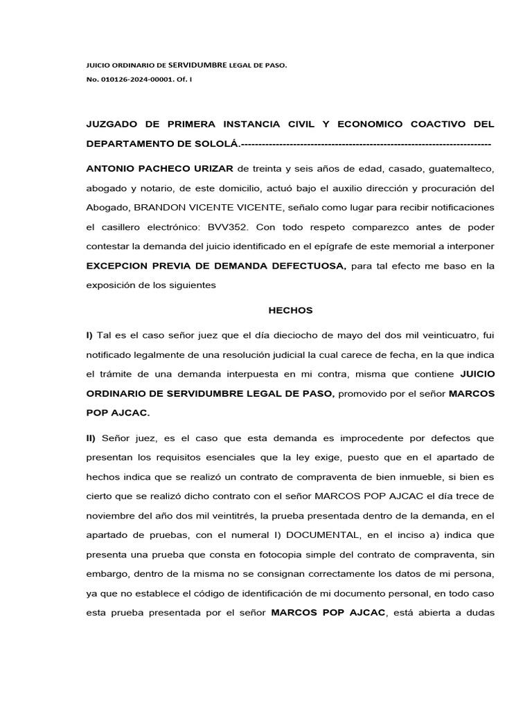 excepcion previa | PDF | Demanda judicial | Ley procesal