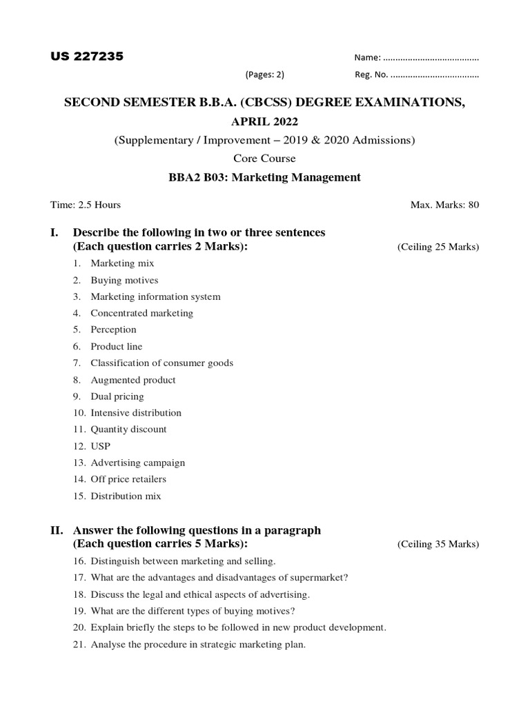 BBA2 B03 2019 & 2020 Admn Marketing Management | PDF | Business