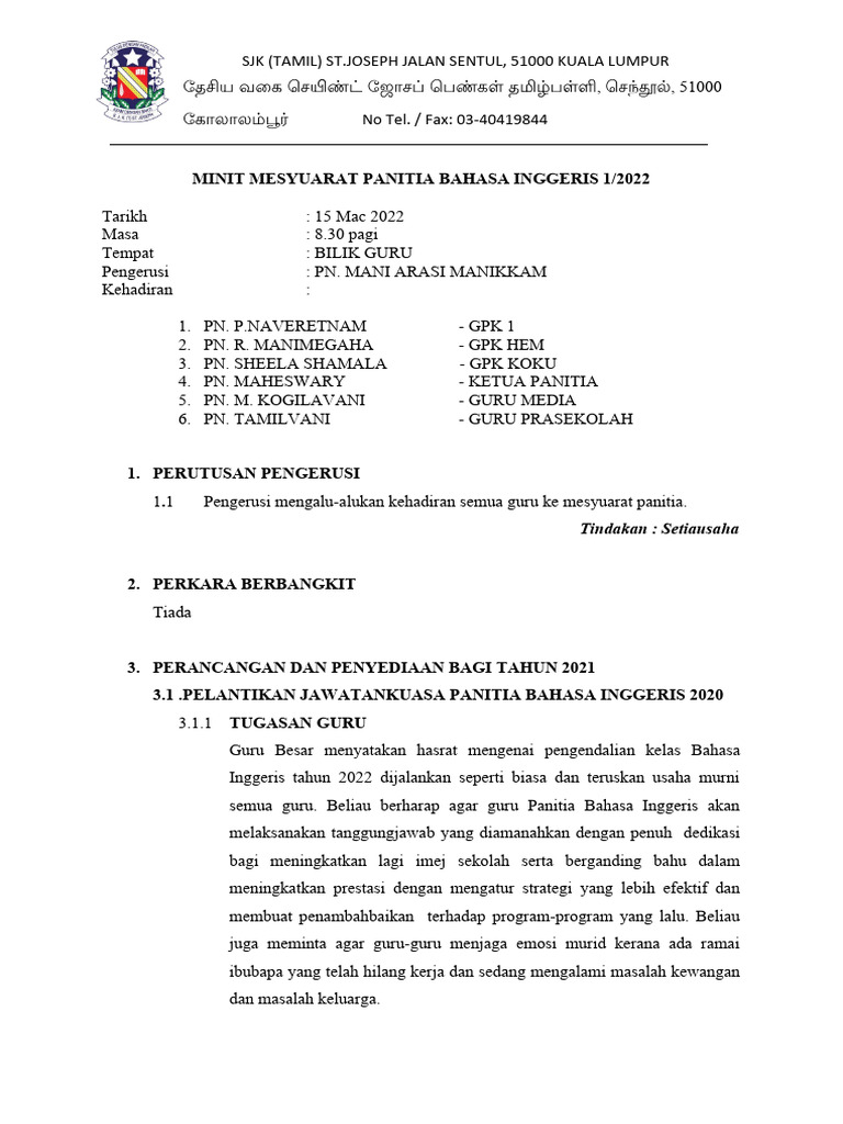 Minit Panitia Bi 1 2021 | PDF