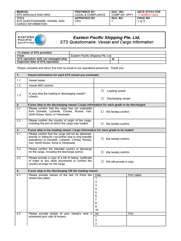 COMP-001 App1 - STS Questionnaire - Vessel and Cargo Information 1 ...