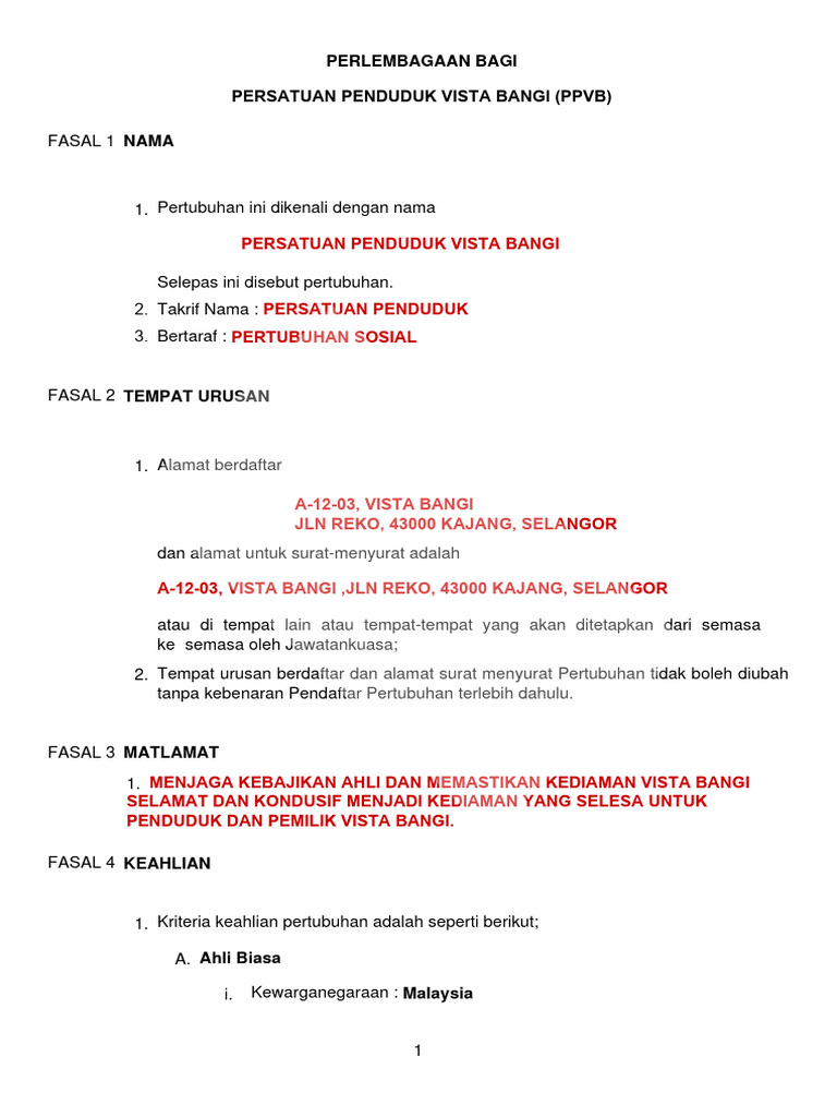 PERLEMBAGAAN JPPM Vista Bangi | PDF