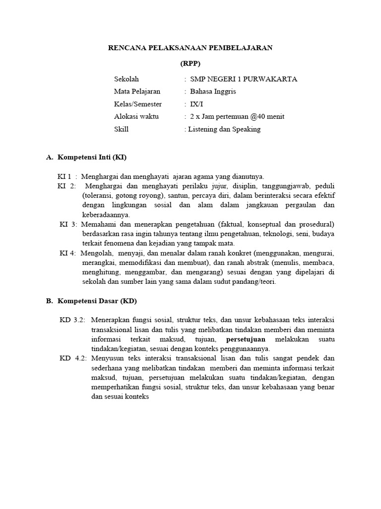 Rencana Pelaksanaan Pembelajaran - Didah Hamidah PPG 2d 2018 | PDF | Karier & Perkembangan ...