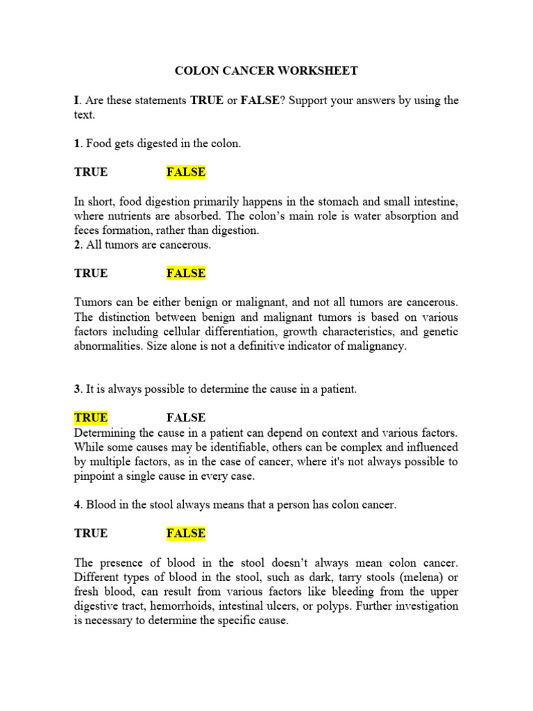 Colon-Cancer-Worksheet OK | PDF | Colorectal Cancer | Cancer