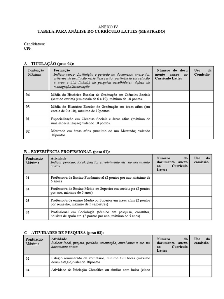 Análise de Currículo Lattes para Mestrado | PDF | Mestrado | Formação ...