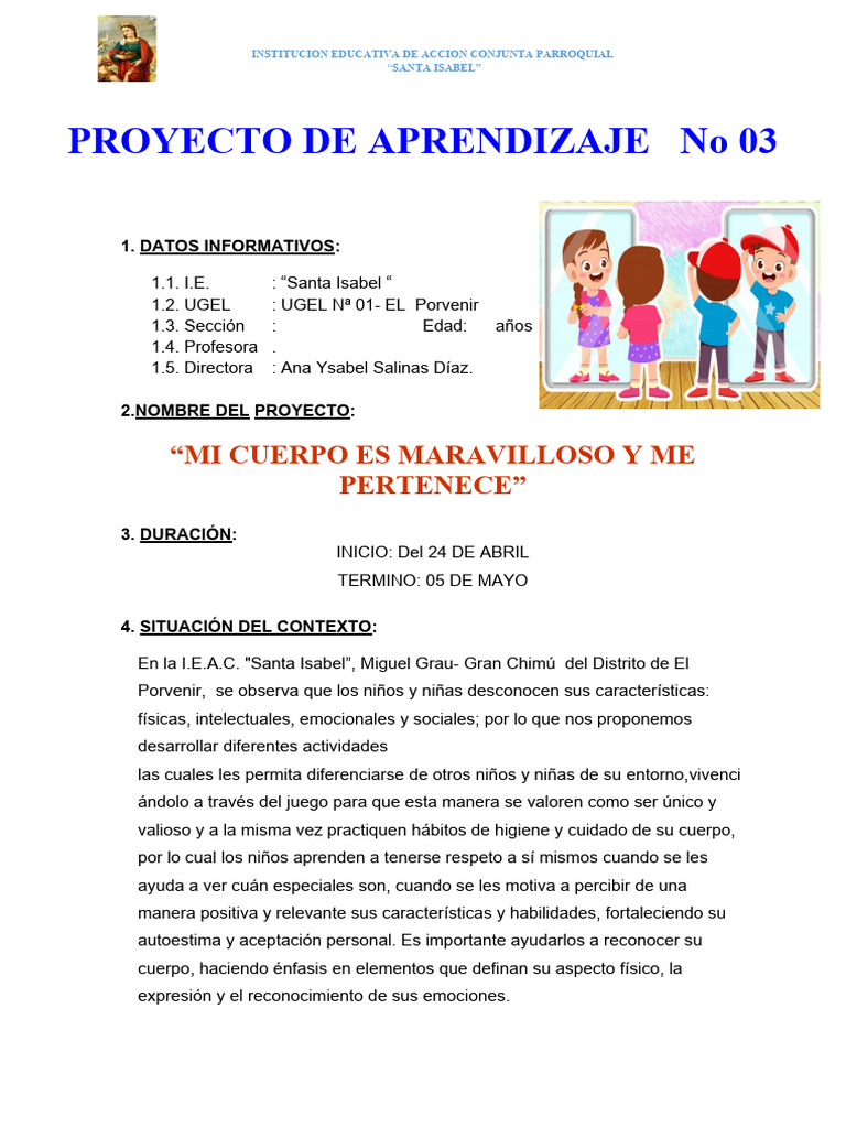 Proyecto de Aprendizaje N 3 Mi Cuerpo Es Maravilloso y Me Pertenece | PDF | Observación ...