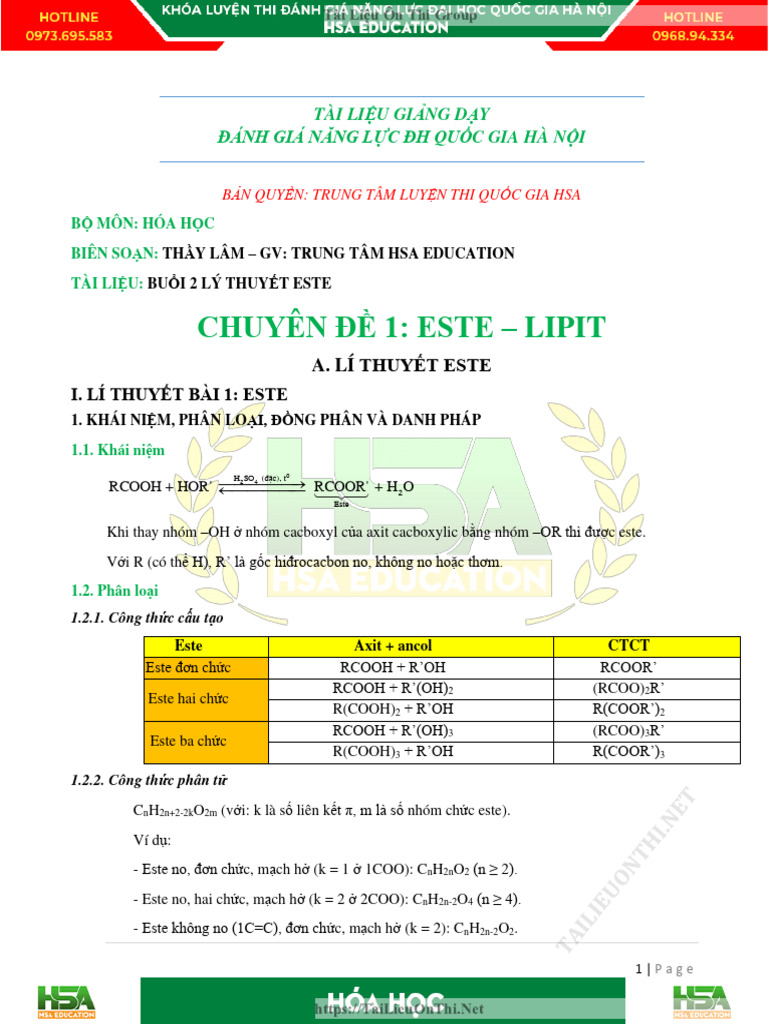 b02.Hsa.lý Thuyết Este | PDF