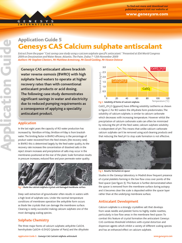 Genesys CAS: Calcium Sulphate Antiscalant | PDF | Membrane | Chemical ...