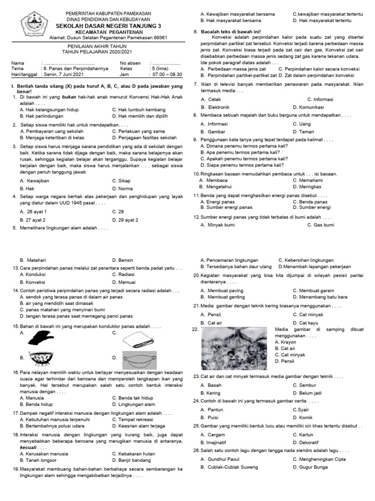 Soal Pat Tema 6 Kelas V | PDF