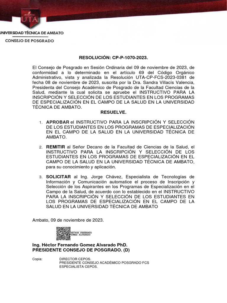 CP-P-1070-2023 Instructivo Seleccion Est Esp Md. FCS | PDF | Educación ...