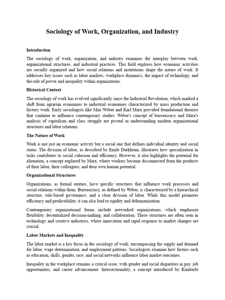 Sociology of Work | PDF | Sociology | Labour Economics