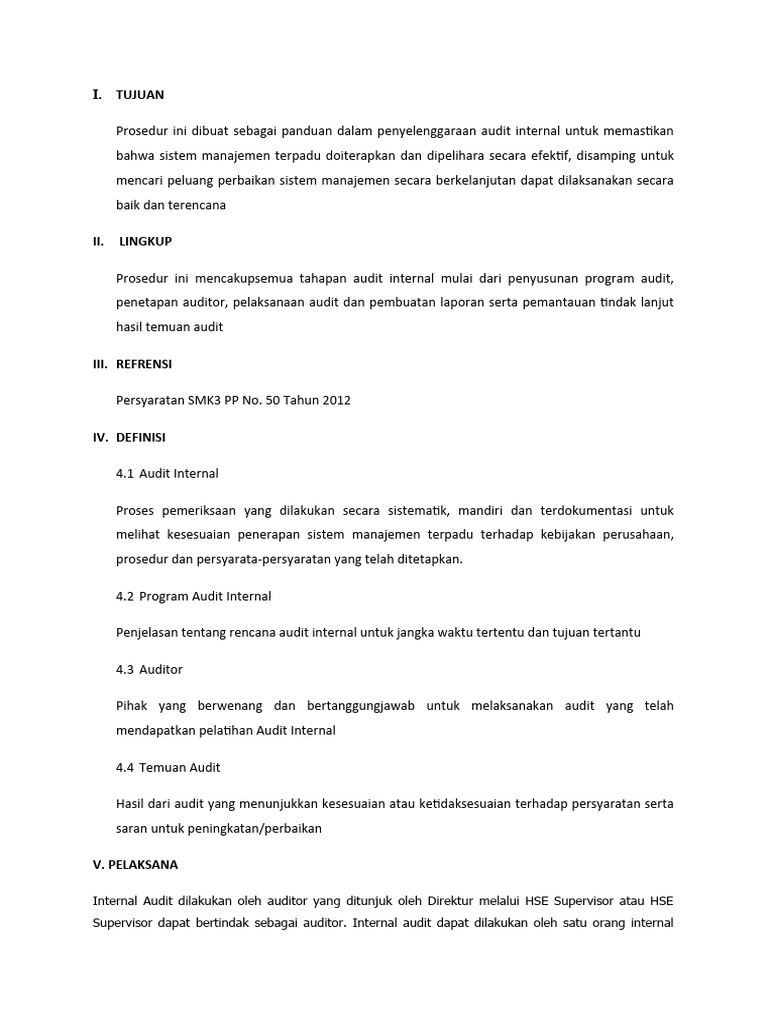 SOP Audit Internal | PDF