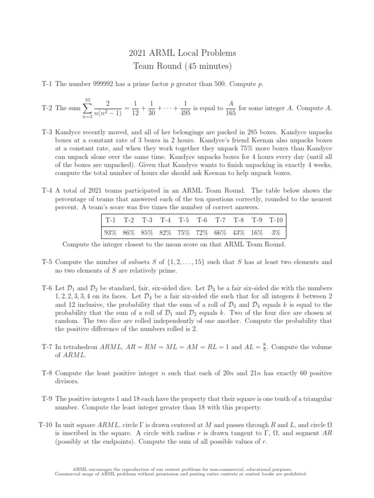 ARML Local 2021 Problems | PDF | Numbers | Mathematics