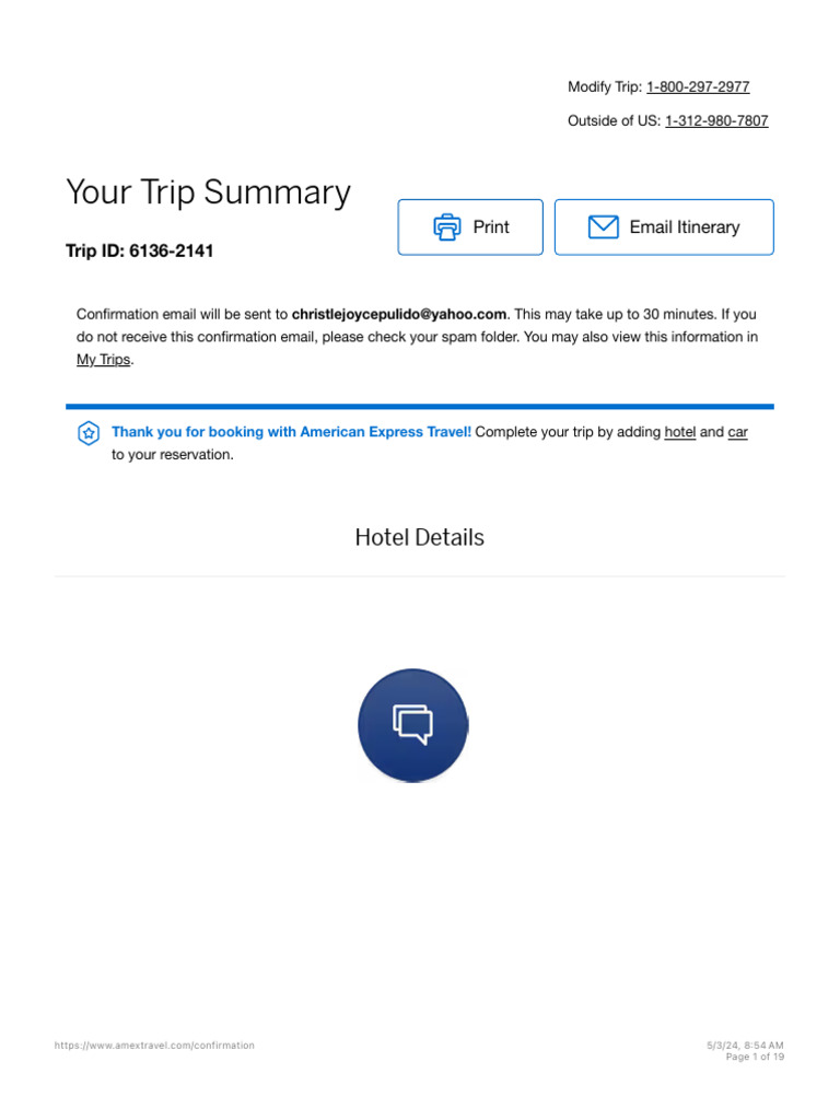 Confirmation For Hotel - American Express Travel | PDF | Credit Card ...