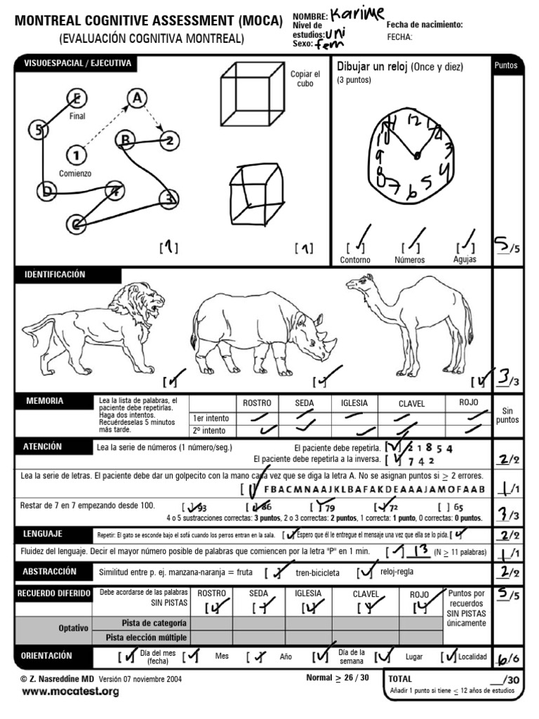 MoCA Test Spanish | PDF | Cognición | Ciencia cognitiva