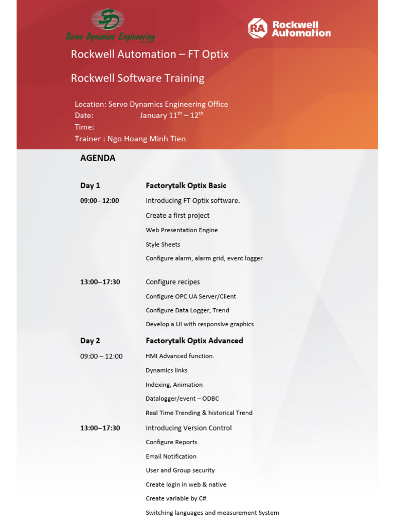 Agenda - FT Optix Training - Jan 11th - 12th | PDF