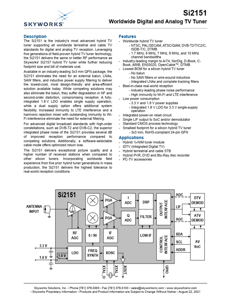 Si 2151 | PDF | Digital Television | Television