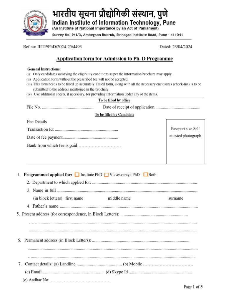 Application Form PH.D Jul 2024 | PDF | Doctor Of Philosophy ...