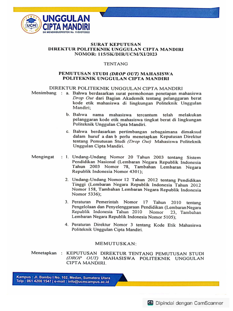 115-SK DO Mahasiswa Andre Marpahosan | PDF