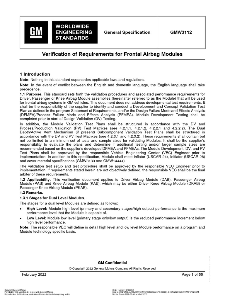 GMW 3112-2022 | Download Free PDF | Airbag | Thermocouple
