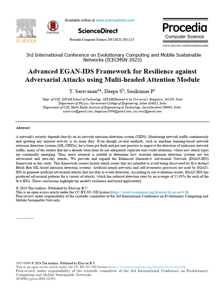 Advanced EGAN-IDS Framework For Resilience Against | PDF | Machine Learning | Security