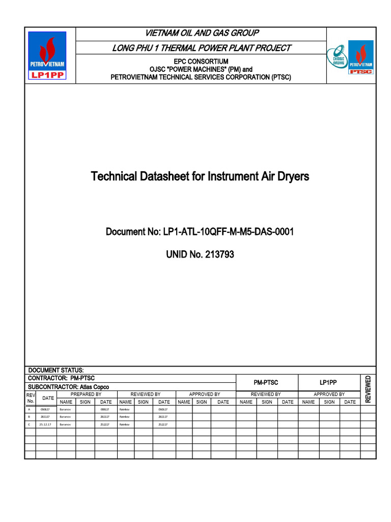 Technical Datasheet For Instrument Air Dryers | PDF | Pipe (Fluid ...