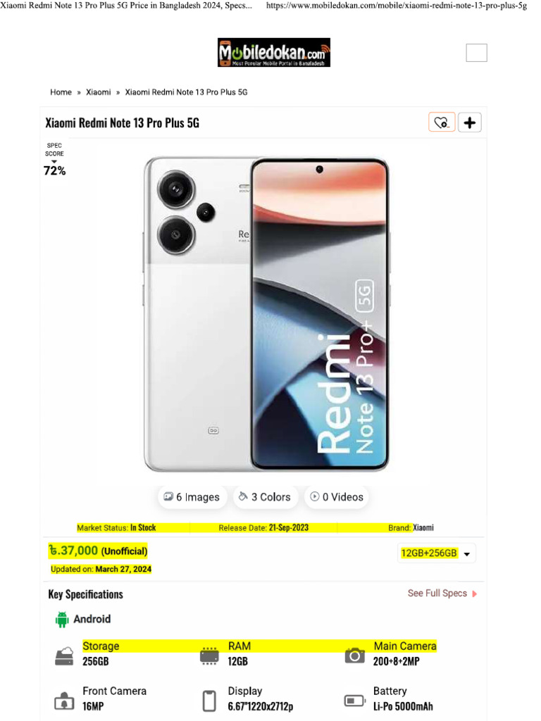 Xiaomi Redmi Note 13 Pro Plus 5G Price | PDF