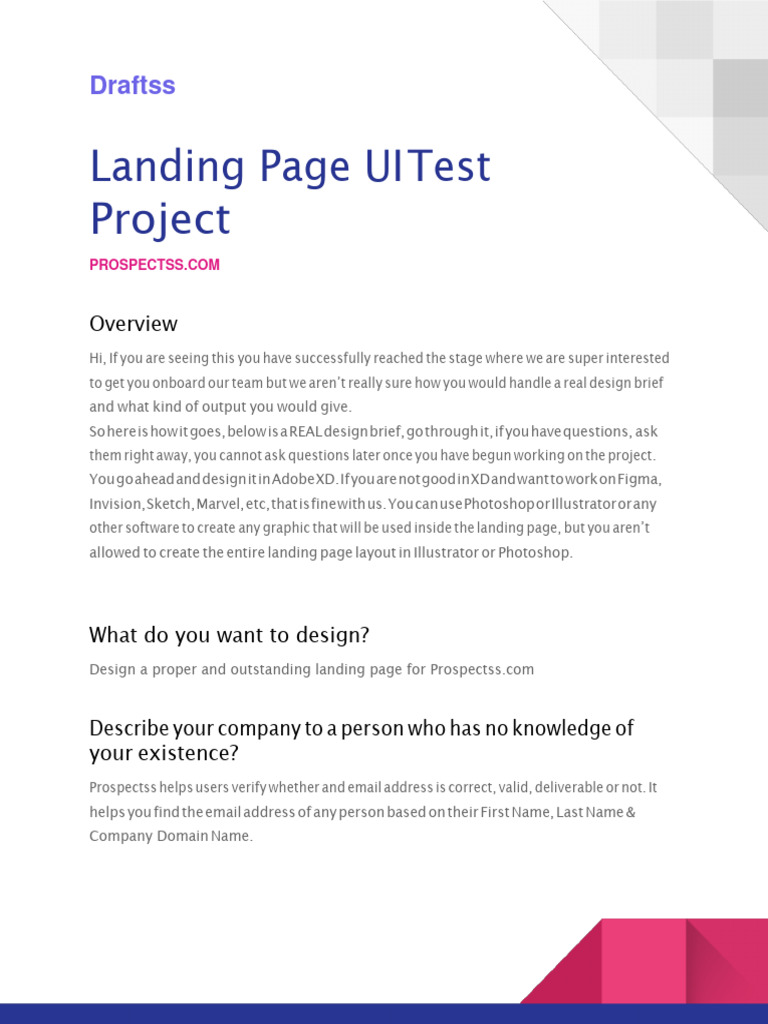 Landing Page UI Test Brief - Updated | PDF | Adobe Illustrator | Adobe ...