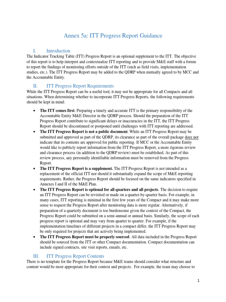Annex 5a QDRP Itt Progress Report Guidance | PDF